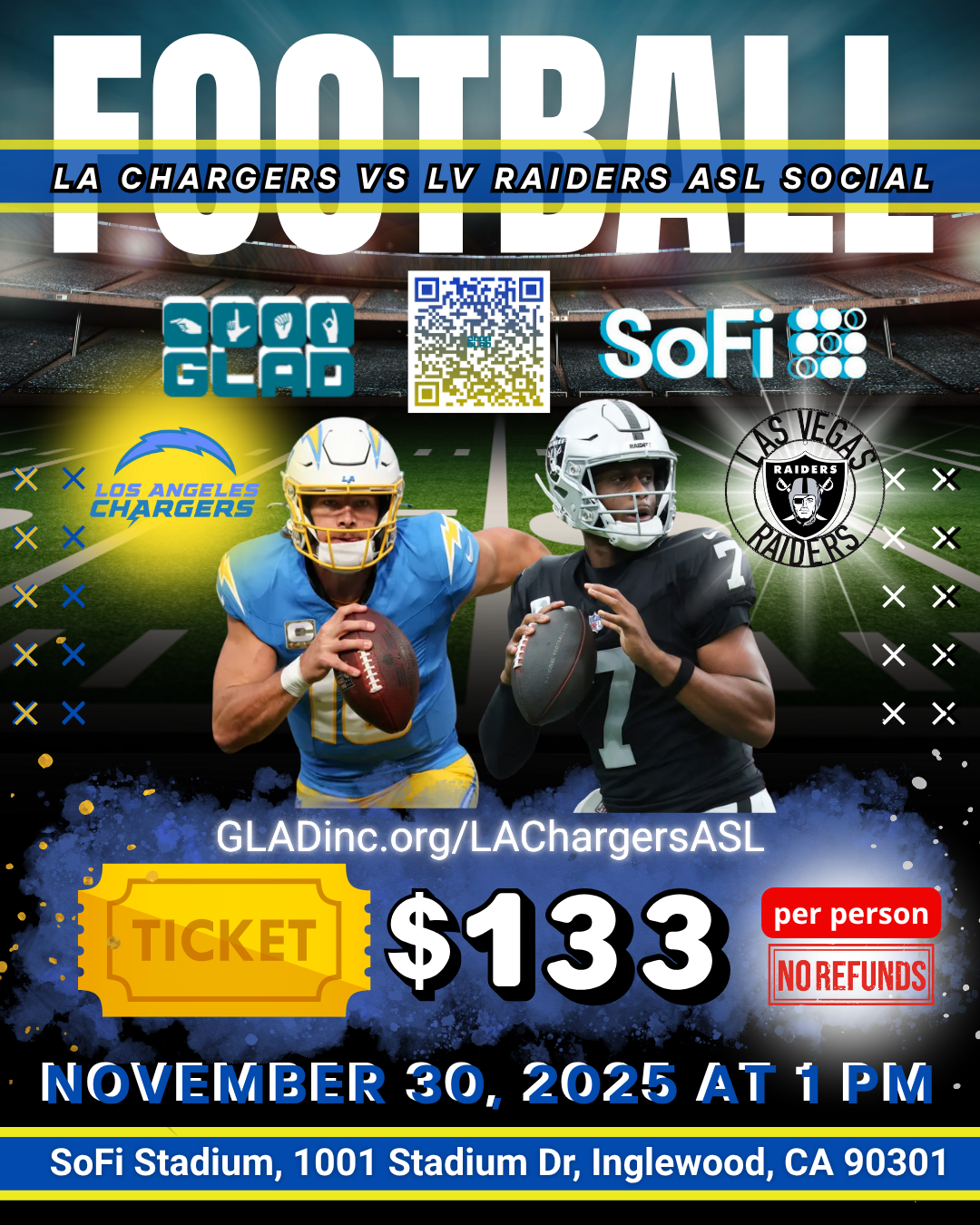 LA Chargers Vs Las Vegas Raiders Nov 30 2025 Deaf Cal